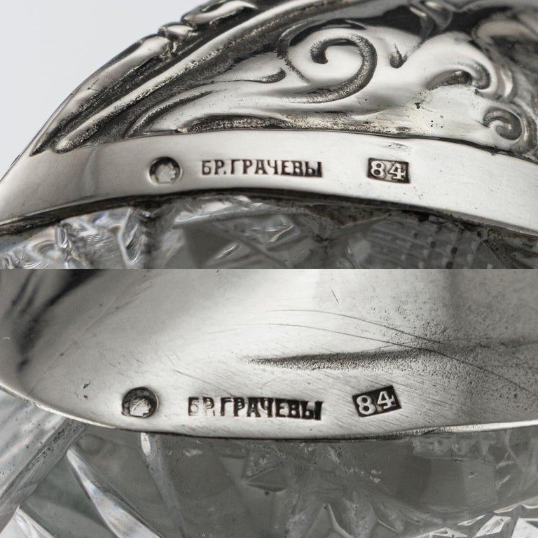 20th Century Russian Pan-Slavic Silver and Cut-Glass Kovsh, Grachev ...
