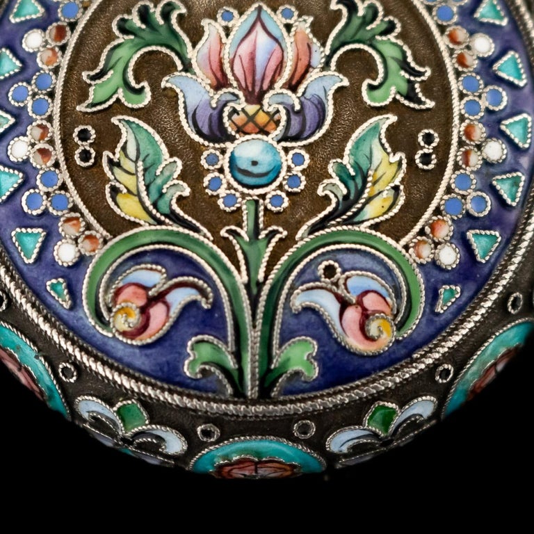 20th Century Russian Solid Silver and Enamel Pill Box, 11th Artel ...