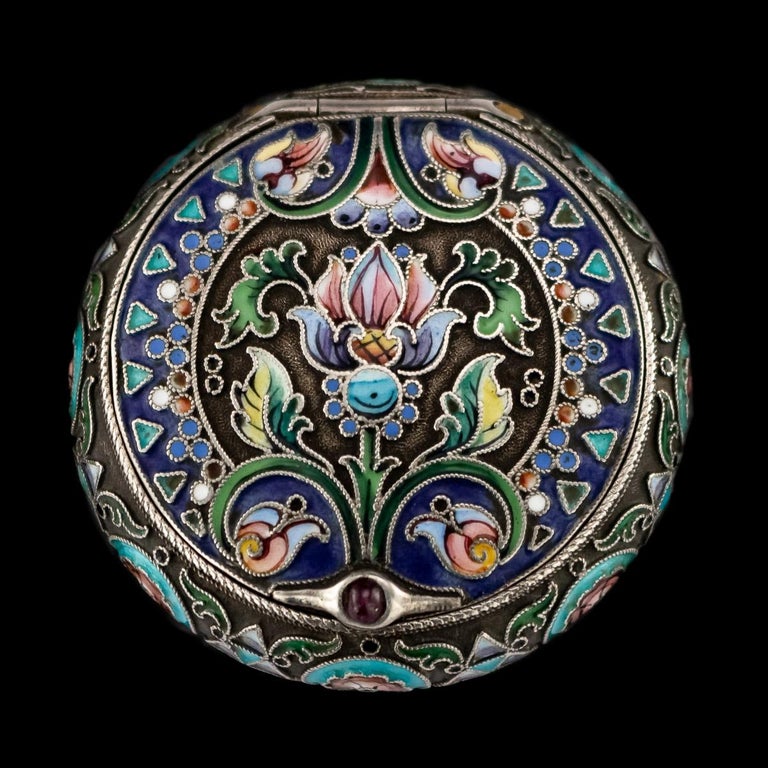 20th Century Russian Solid Silver and Enamel Pill Box, 11th Artel ...