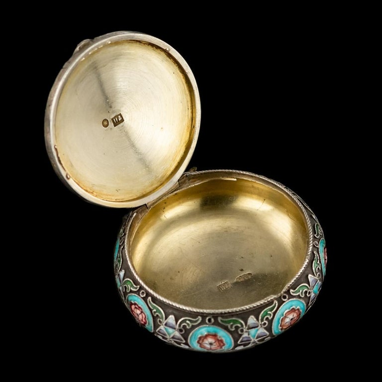 20th Century Russian Solid Silver and Enamel Pill Box, 11th Artel ...