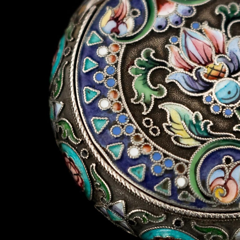 20th Century Russian Solid Silver and Enamel Pill Box, 11th Artel ...