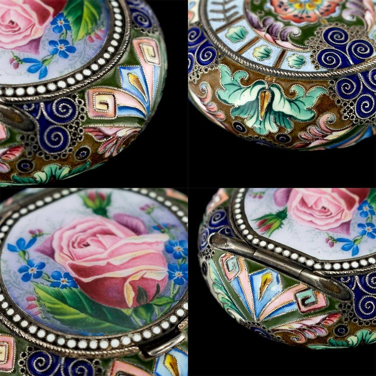 Antique Russian Solid Silver and Pictorial Enamel Pill Box, 20 Artel ...