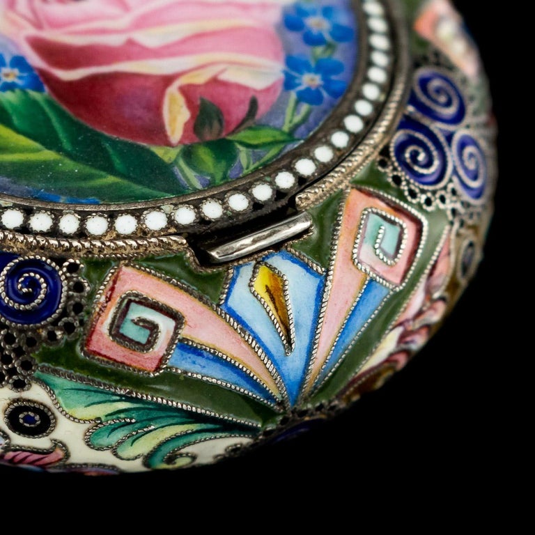 Antique Russian Solid Silver and Pictorial Enamel Pill Box, 20 Artel ...