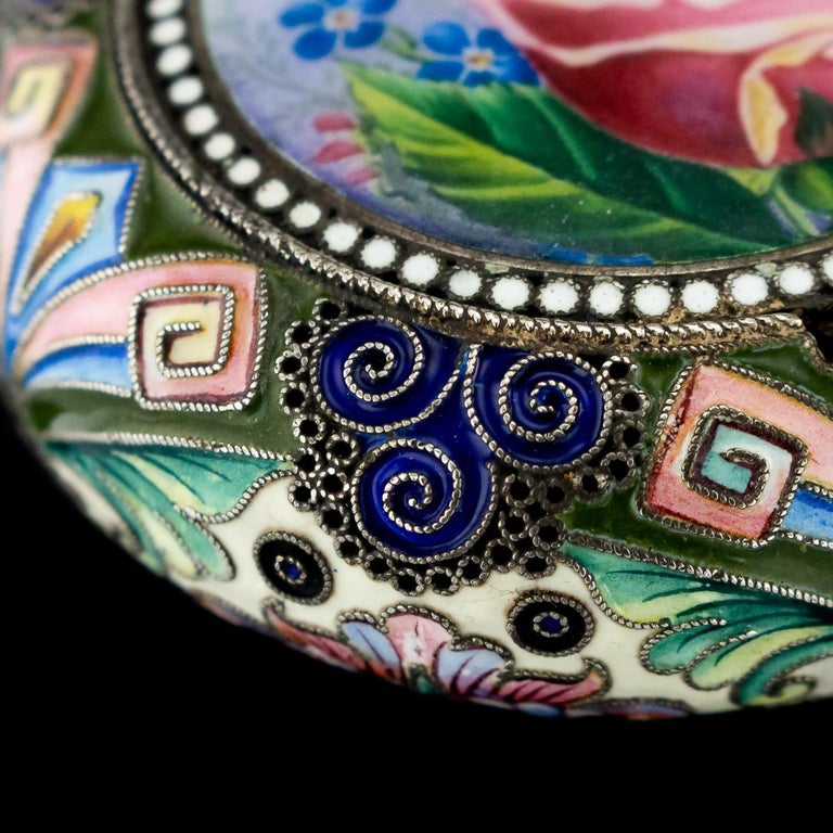 Antique Russian Solid Silver and Pictorial Enamel Pill Box, 20 Artel ...