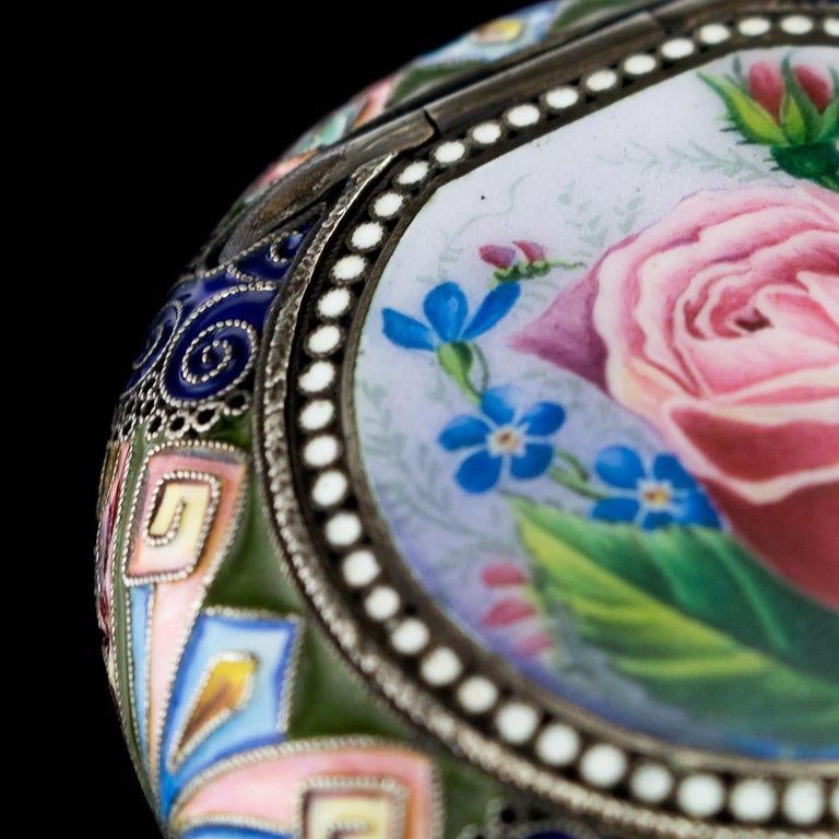 Antique Russian Solid Silver and Pictorial Enamel Pill Box, 20 Artel ...