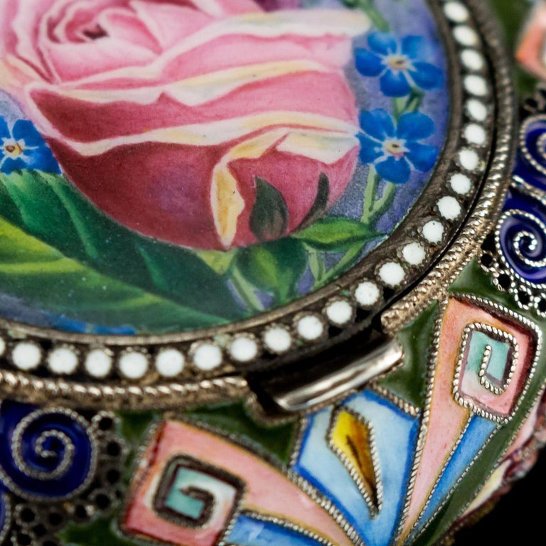 Antique Russian Solid Silver and Pictorial Enamel Pill Box, 20 Artel ...