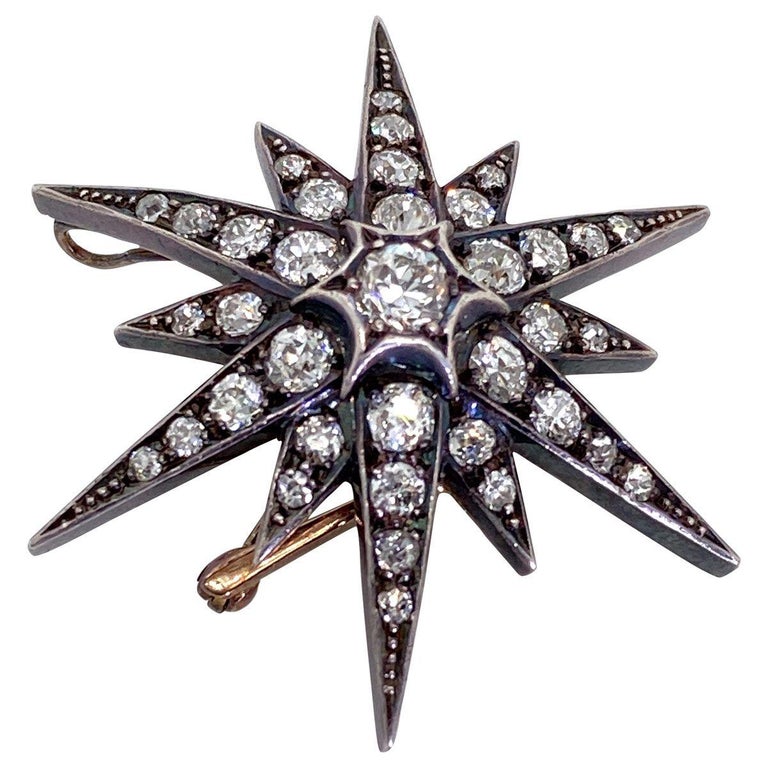 Antique 2.10 Carat Diamond Six Point Starburst Pin / Pendant at 1stDibs