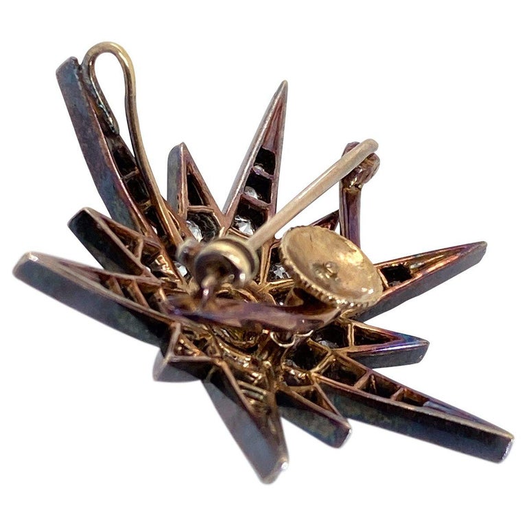 Antique 2.10 Carat Diamond Six Point Starburst Pin / Pendant at 1stDibs