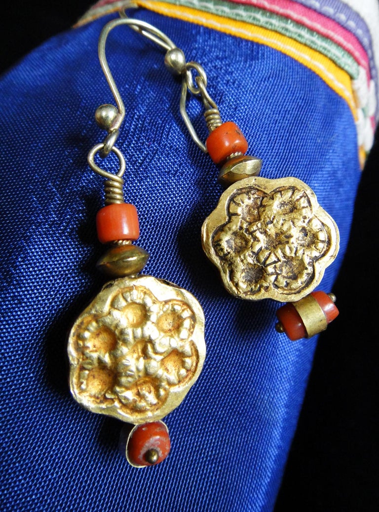 Antique 21k Gold Floral Earrings with Coral Accent Beads For Sale at ...