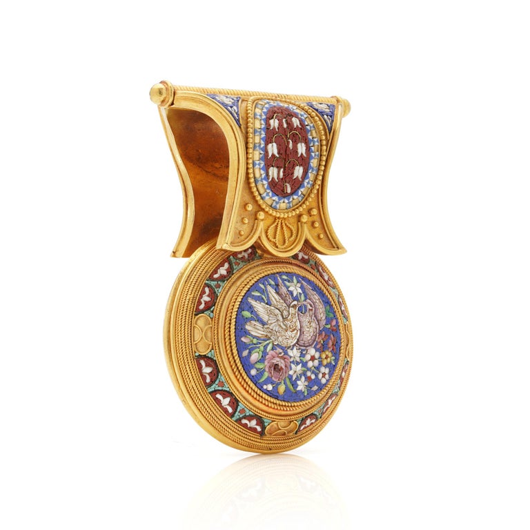 Antique 22kt, Yellow Gold Italian Micro Mosaic bulla locket pendant For ...