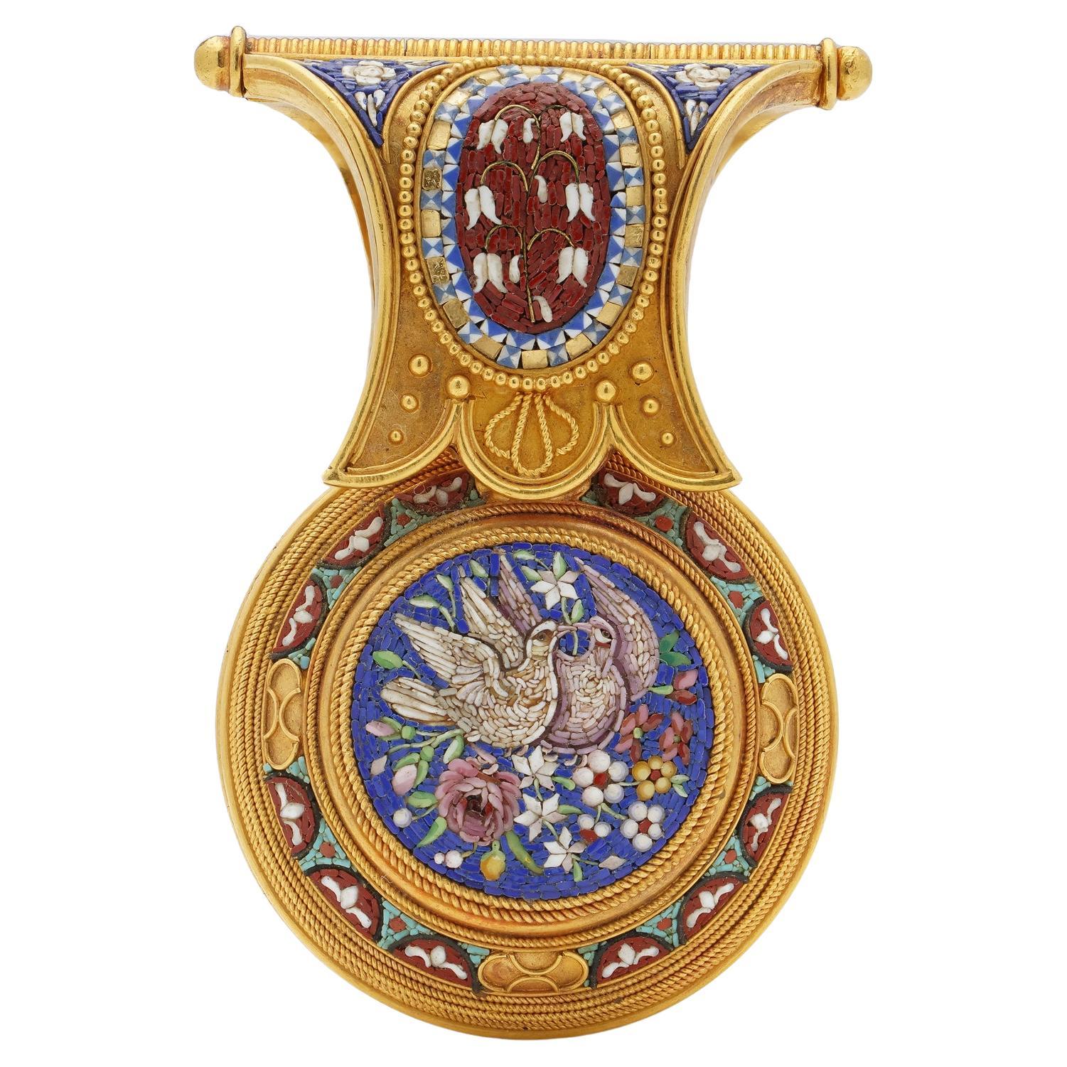 Victorian Micro Mosaic Gold Vase Pendant For Sale at 1stDibs