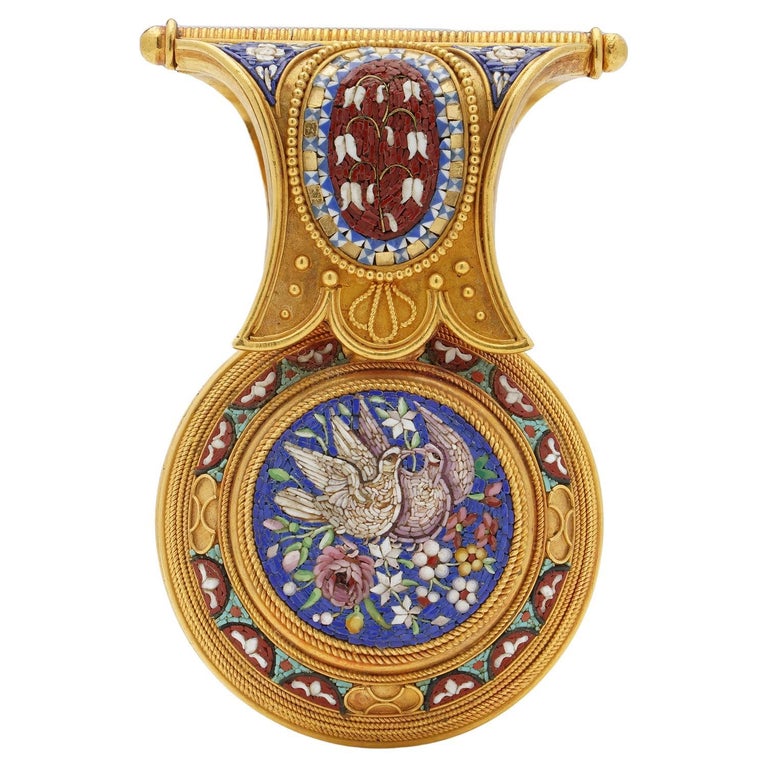 Antique 22kt, Yellow Gold Italian Micro Mosaic bulla locket pendant For ...