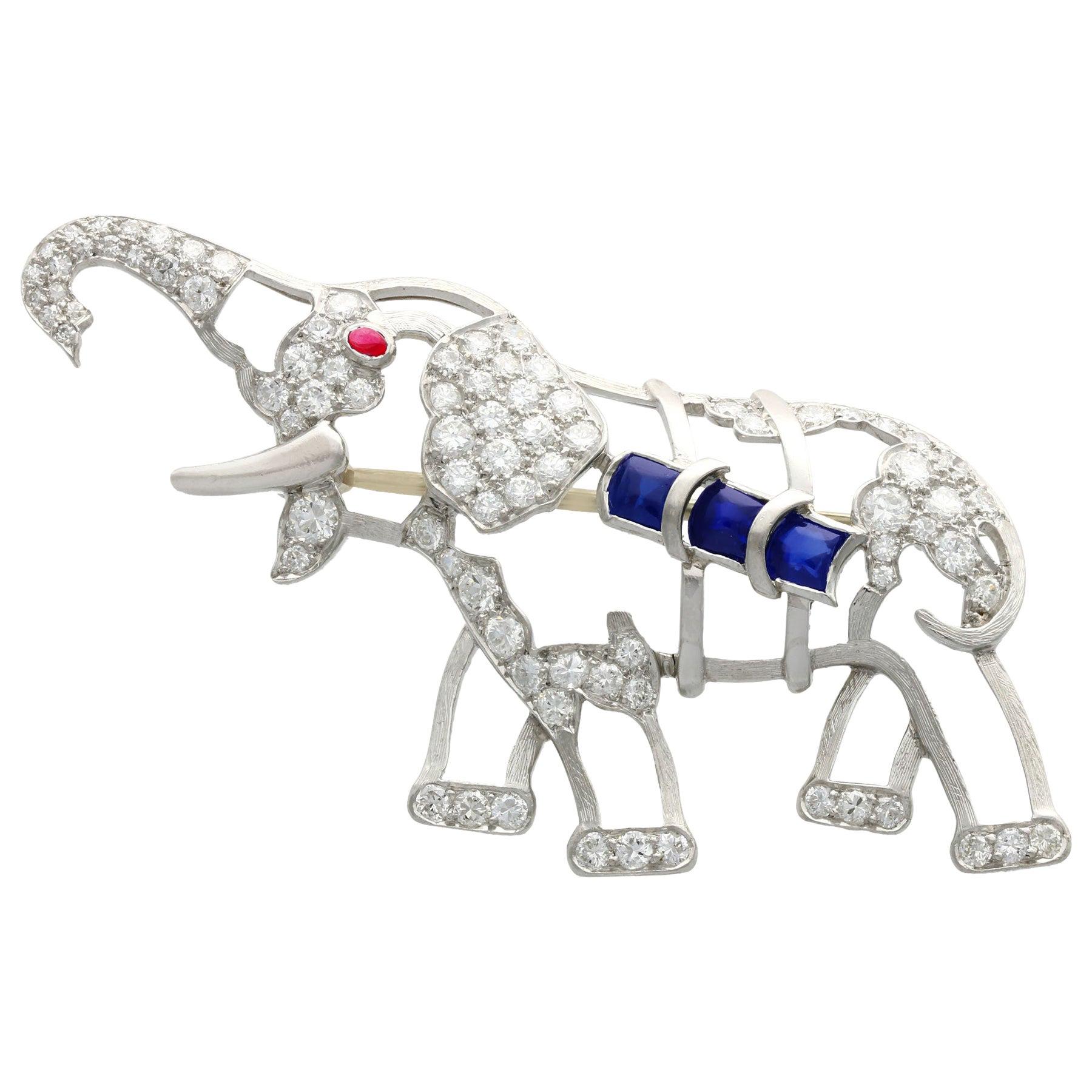 Chopard Diamond and Sapphire Elephants Brooch at 1stDibs