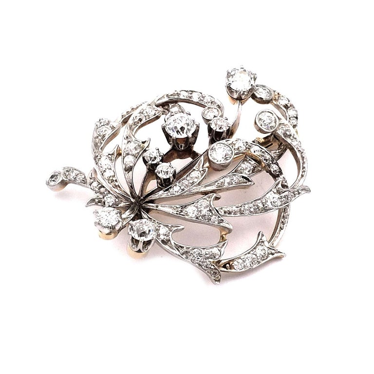 Antique 2.5 Carat Diamond 18k Gold and Platinum Brooch, circa 1930 For ...