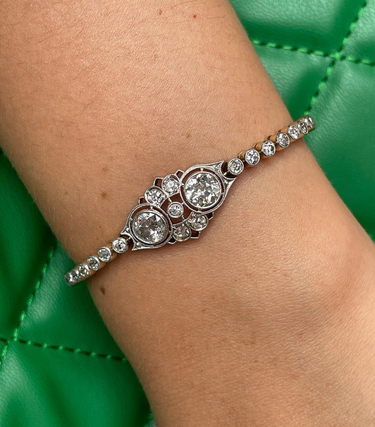 Antique 2.68ct Old Euro Diamond Bezel Set Tennis Line 14k Platinum ...