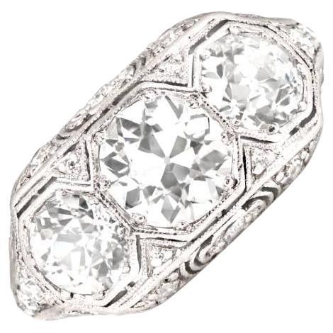 Antique 3.05 Carat Old Euro-Cut Diamond Engagement Ring, Platinum ...