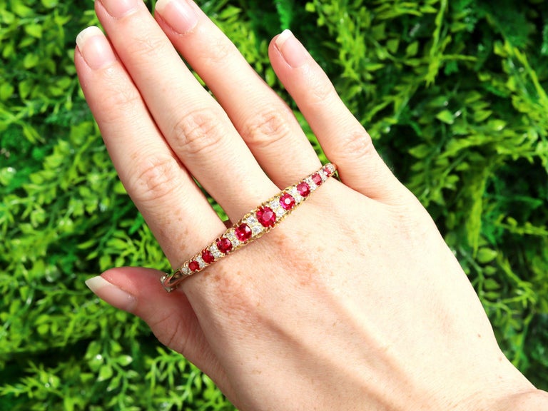 Antique 3.06 Ct Thai Ruby and 0.47 Ct Diamond 15 Ct Yellow Gold Bangle ...