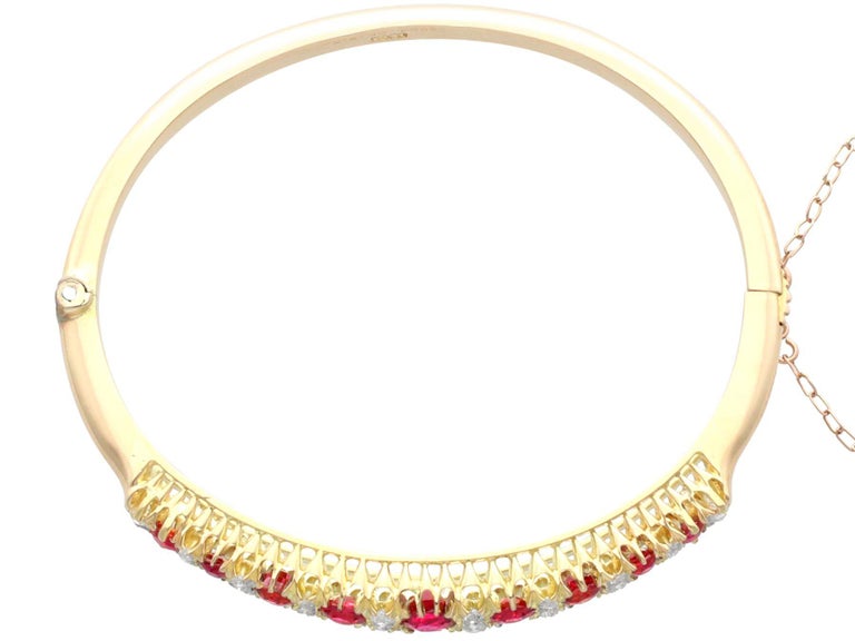 Antique 3.06 Ct Thai Ruby and 0.47 Ct Diamond 15 Ct Yellow Gold Bangle ...