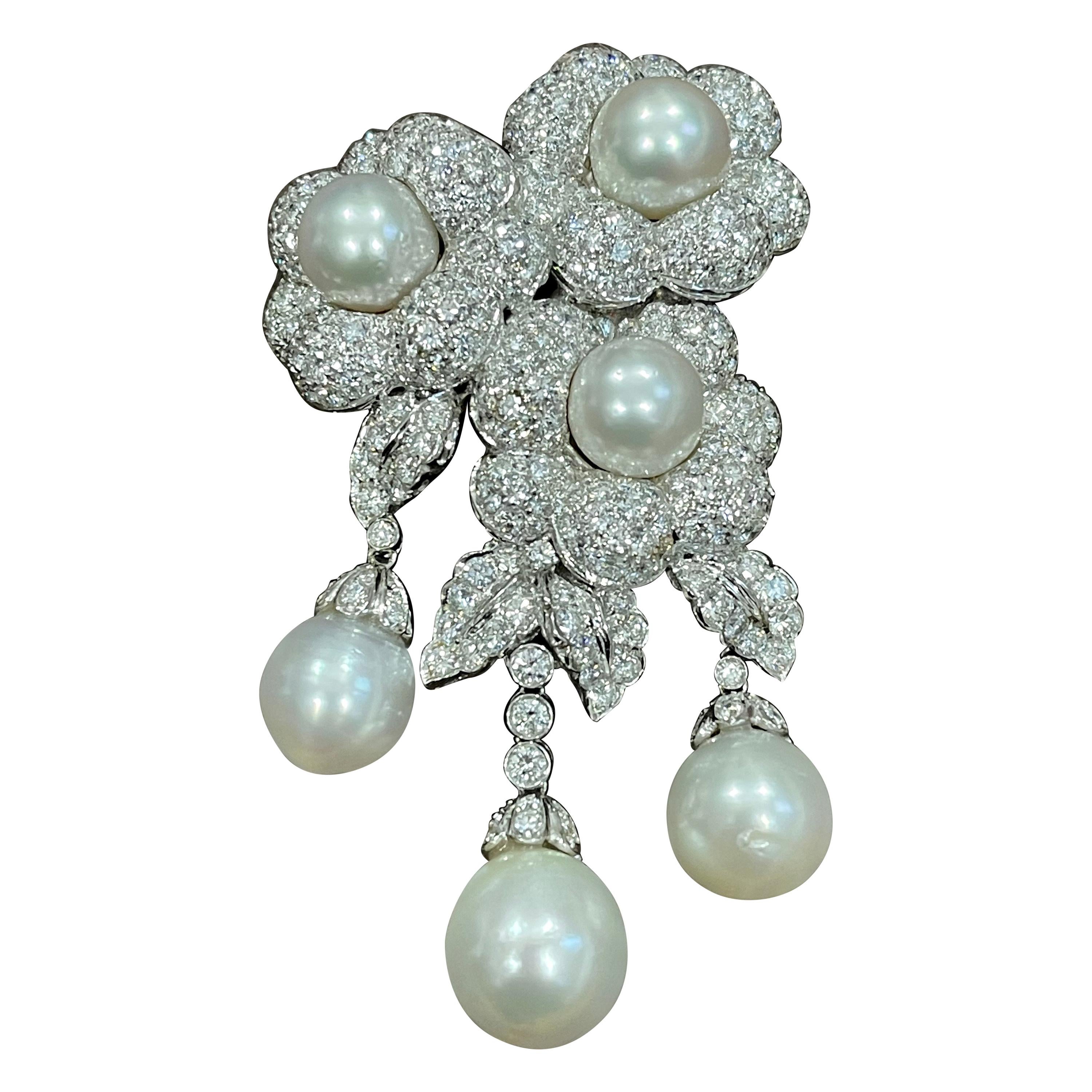 Natural South Sea Pearl Flower Pin 14 Karat at 1stDibs