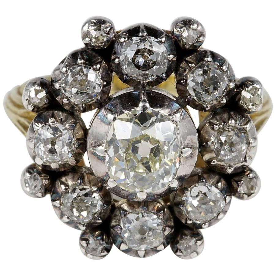 Antique 3.30 Carat Old Mine Diamond Magnificent Cluster Ring at 1stDibs
