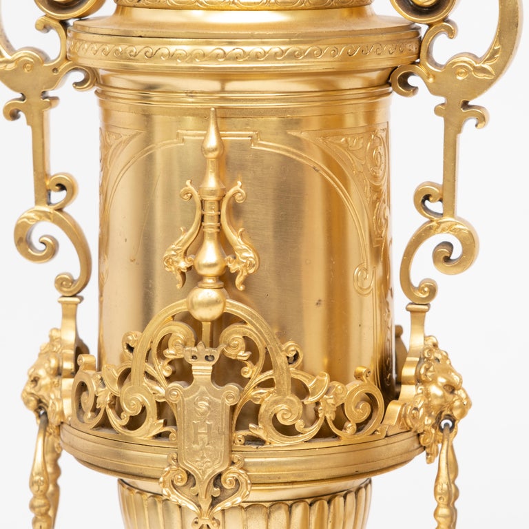 Antique Three Piece French Monumental Gilt Bronze Clock Garniture ...