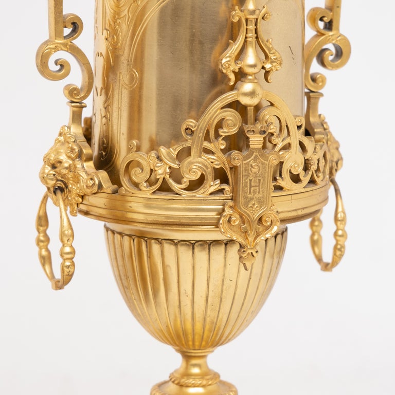 Antique Three Piece French Monumental Gilt Bronze Clock Garniture ...