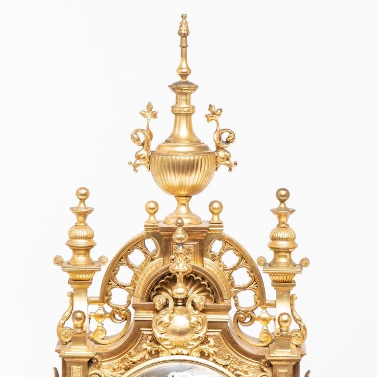 Antique Three Piece French Monumental Gilt Bronze Clock Garniture ...