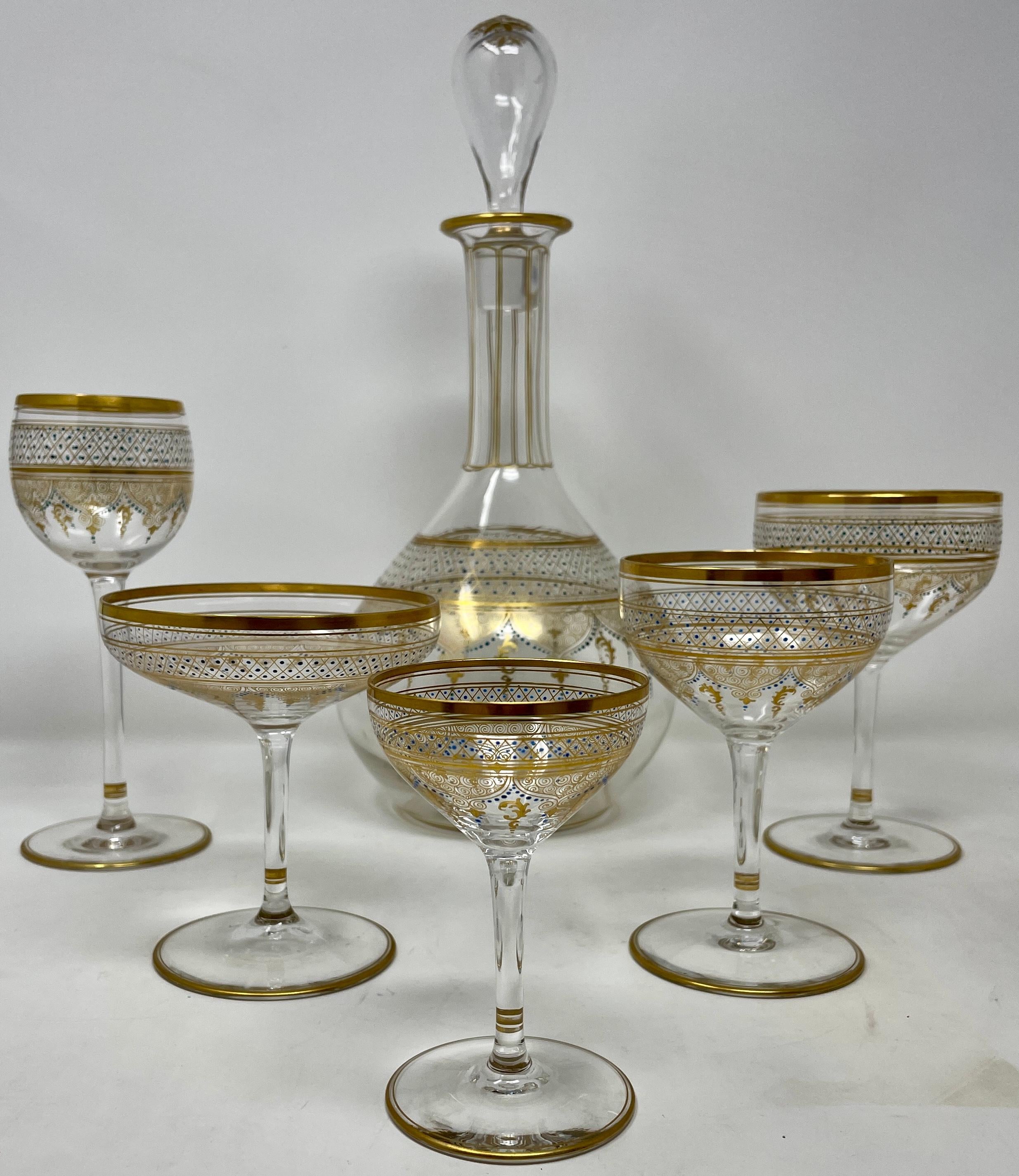 Antique 35-Piece Set of Gold Leaf and Turquoise Hand-Blown Glassware ...