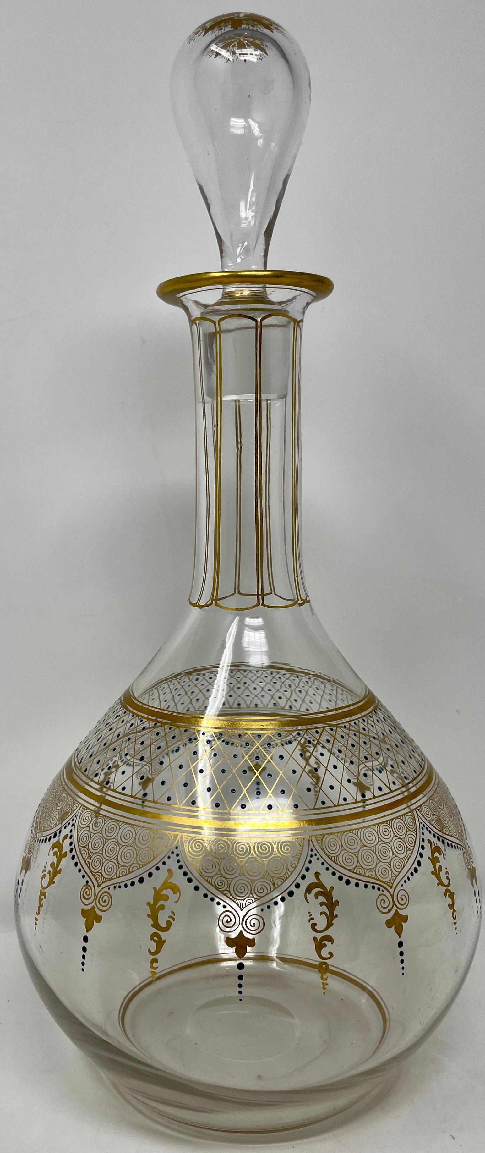 Antique 35-Piece Set of Gold Leaf and Turquoise Hand-Blown Glassware ...