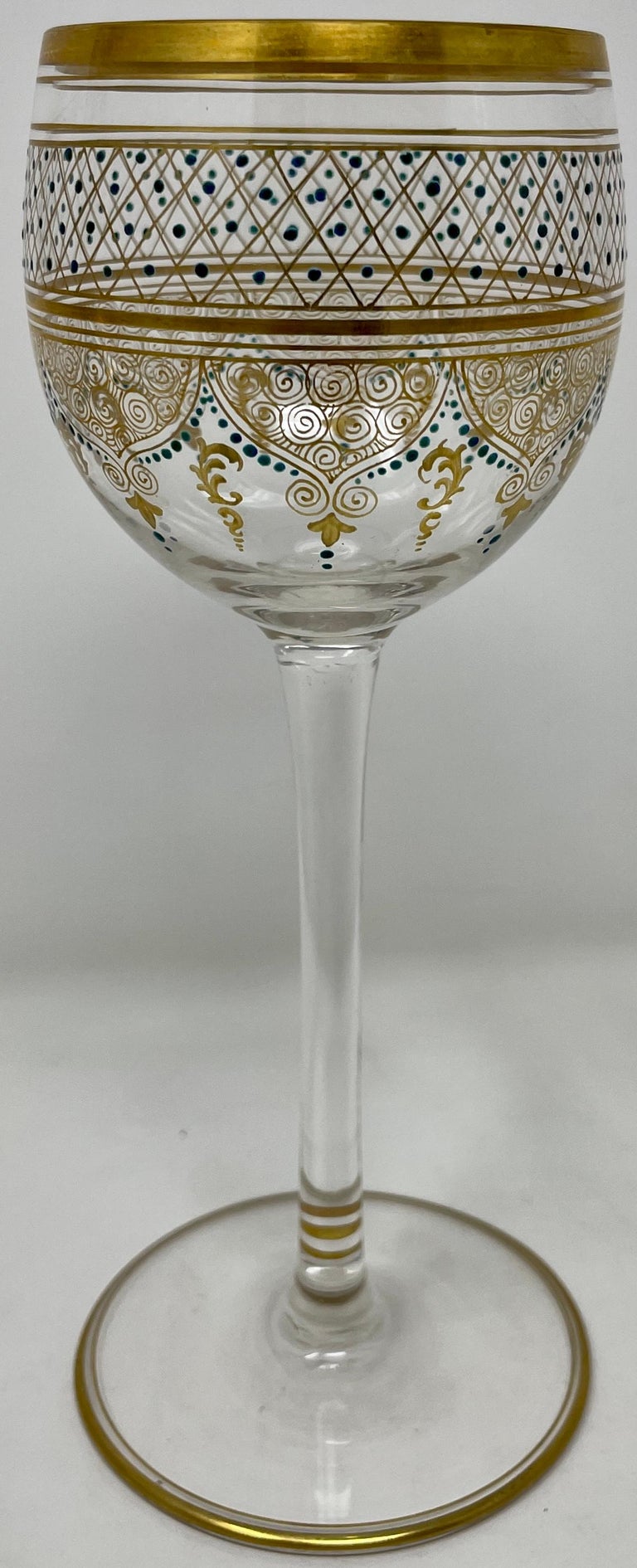 Antique 35-Piece Set of Gold Leaf and Turquoise Hand-Blown Glassware ...