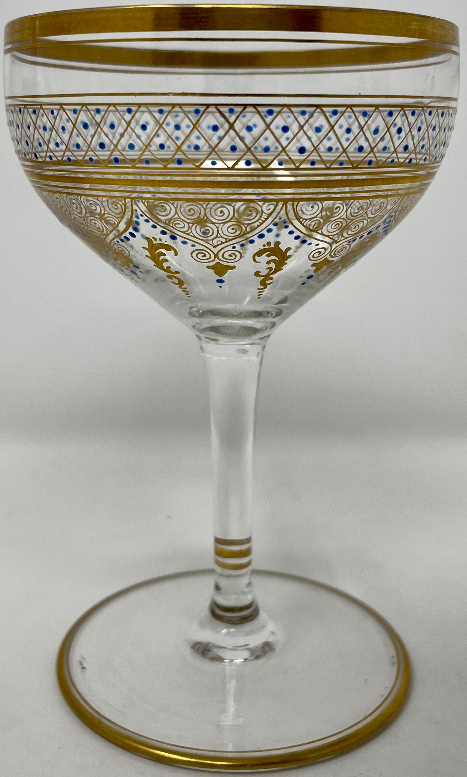 Antique 35-Piece Set of Gold Leaf and Turquoise Hand-Blown Glassware ...