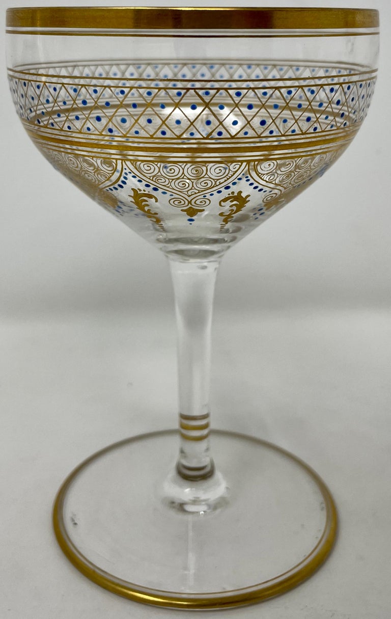 Antique 35-Piece Set of Gold Leaf and Turquoise Hand-Blown Glassware ...