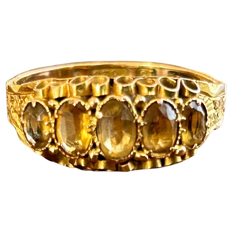 Antique 5 Stone Citrine Set 15ct Yellow Gold Ring, Engraved Shank For ...