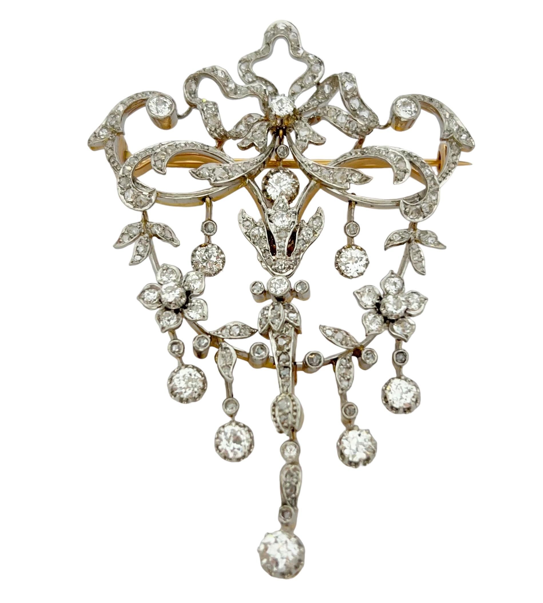 Antique 5.00ct 1890-1910 18K gold big pendant / brooch 7.70cm H For ...