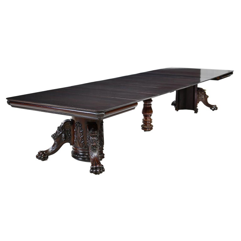 Antique 54" Square to 14' Long Extension Dining Table w/ Pedestal, RJ ...