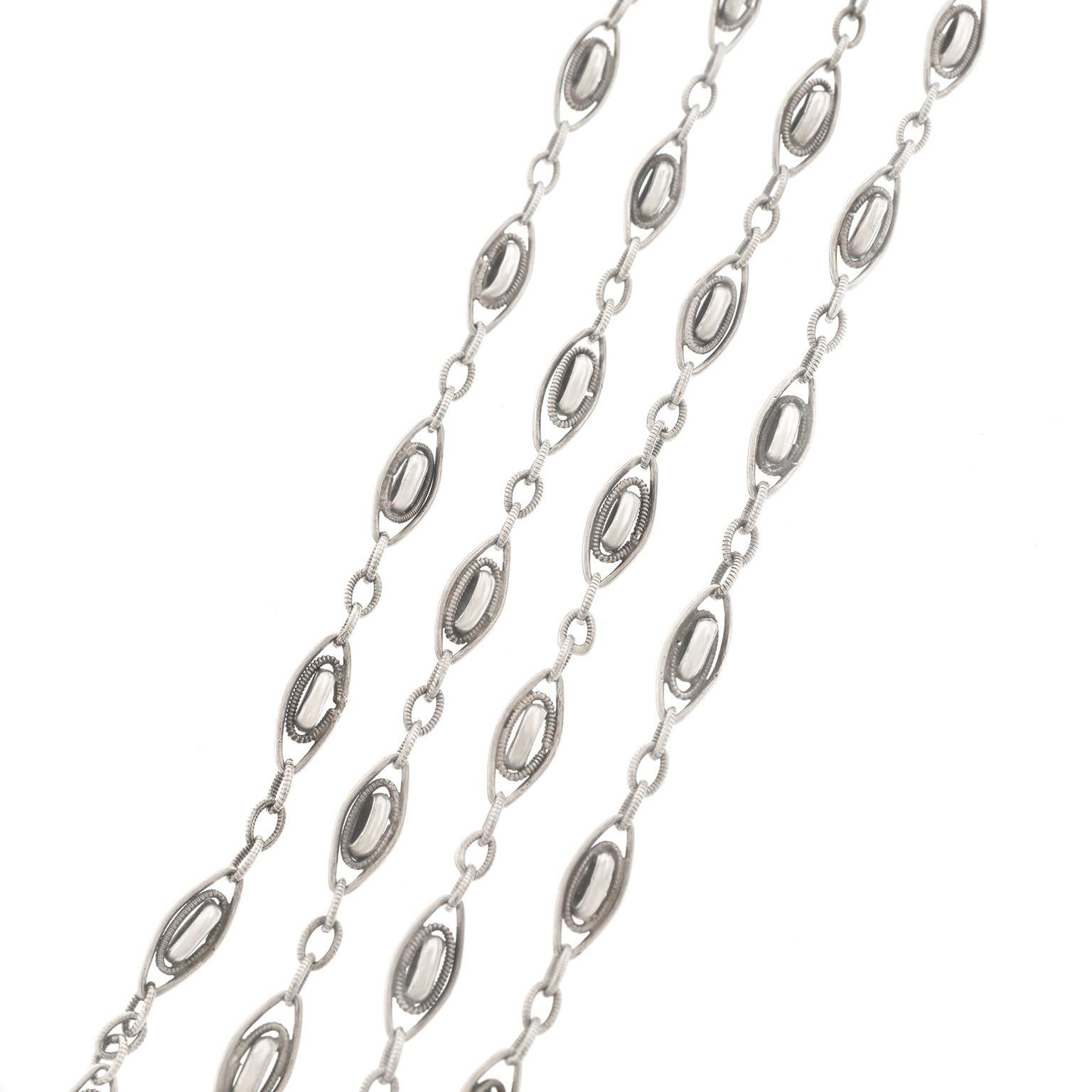 Antique Long Silver Necklace For Sale at 1stDibs