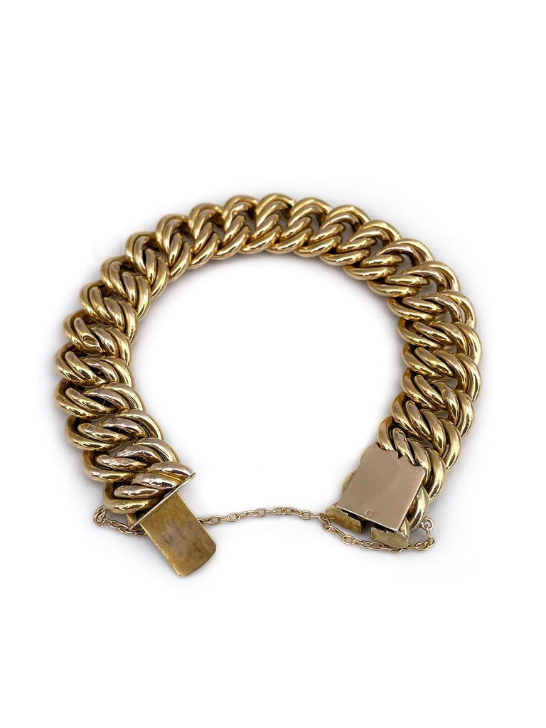 Antique 56 Hallmark Gold Wide Chain Link Bracelet For Sale at 1stDibs
