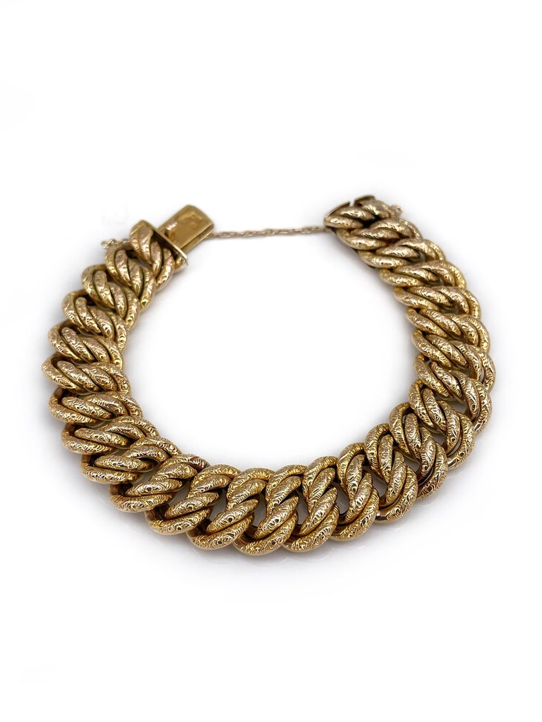 Antique 56 Hallmark Gold Wide Chain Link Bracelet For Sale at 1stDibs