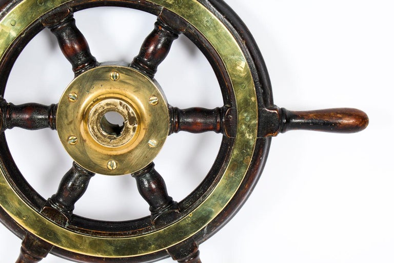 Antique Teak and Brass Set 6-Spoke Ships Wheel, 19th Century at 1stDibs ...