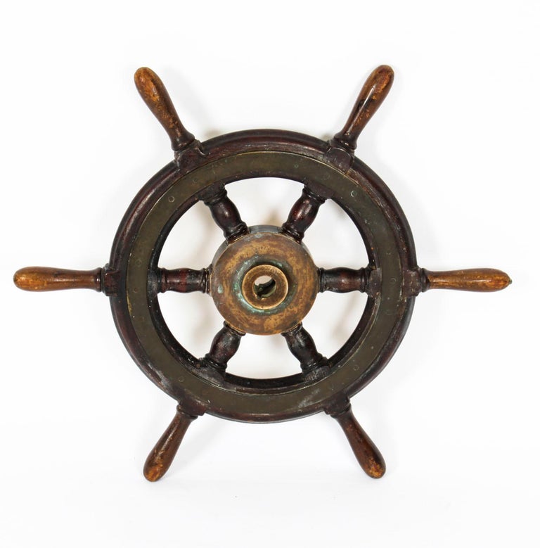 Antique Teak and Brass Set 6-Spoke Ships Wheel, 19th Century at 1stDibs ...