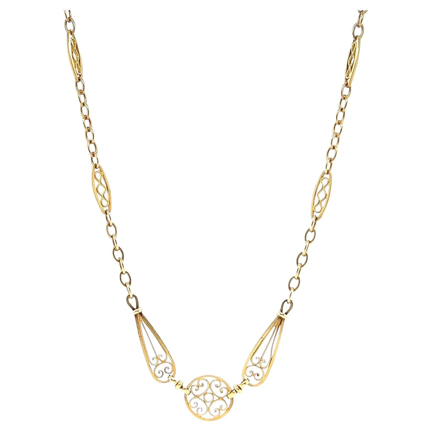 Antique Gold "Coffee Bean" Link Long Chain at 1stDibs