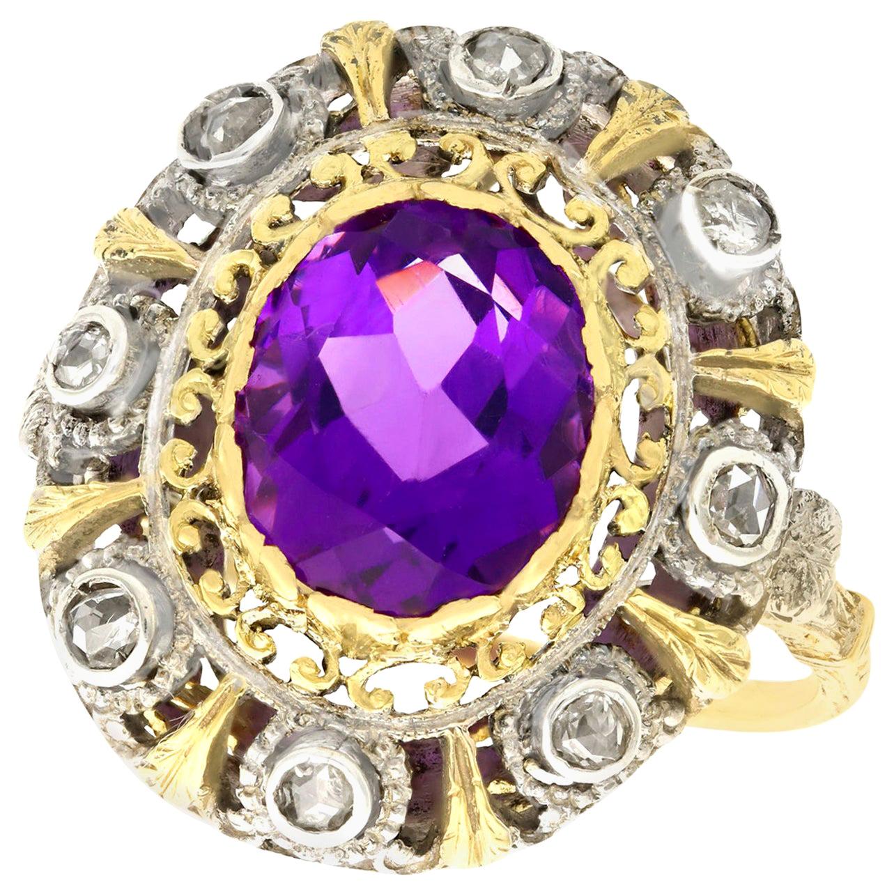 Antique Amethyst Silver Gold Ring For Sale at 1stDibs