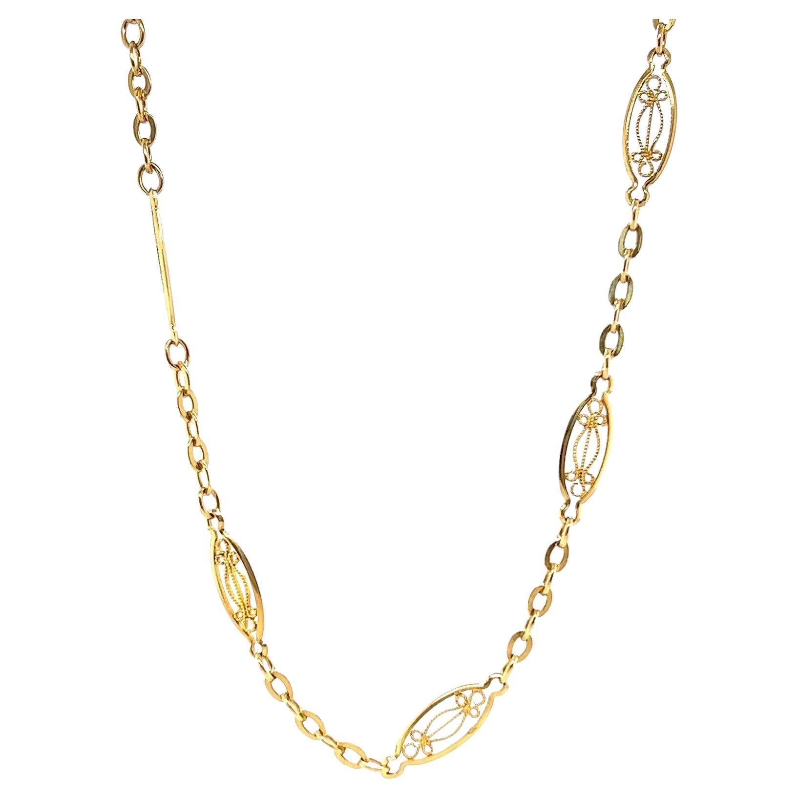 Vintage French 18 Karat Gold Fancy Link Chain For Sale at 1stDibs