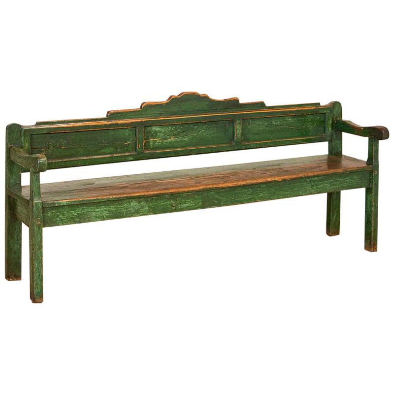 Antique Long and Narrow Original Green Painted Bench at 1stDibs