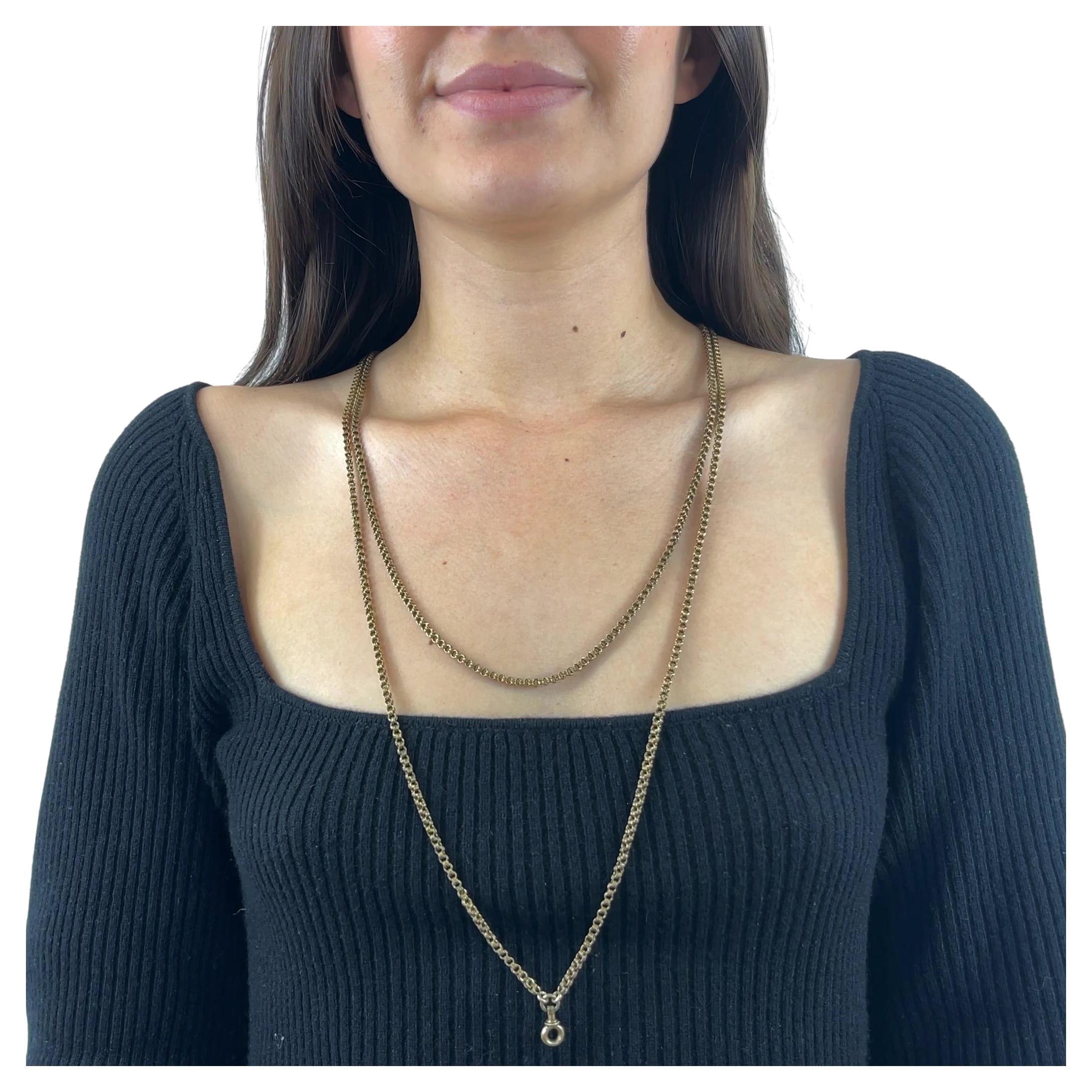 Antique Georgian 14 Karat Gold Long Muff Chain Necklace at 1stDibs