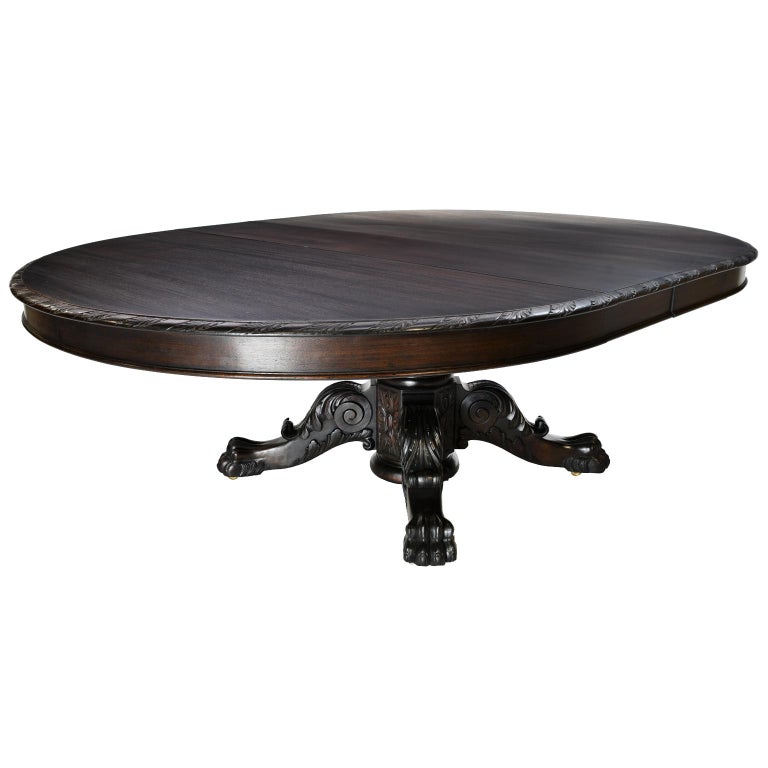 66" Round Extension Dining Table with Center Pedestal Opening to 12', c ...