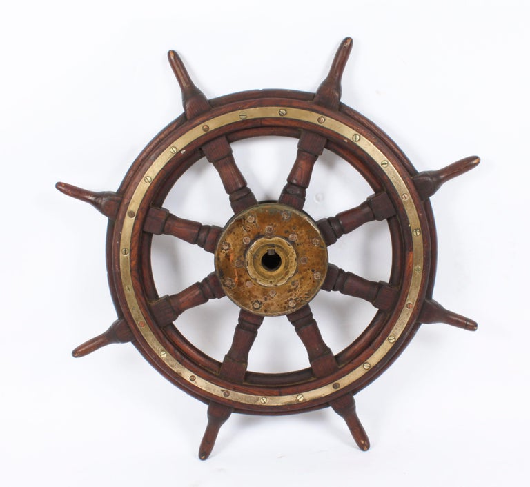 Antique Oak and Brass Set 8-Spoke Ships Wheel 19th Century For Sale at ...