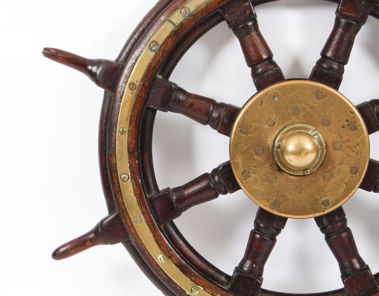 Antique Oak and Brass Set 8-Spoke Ships Wheel 19th Century For Sale at ...