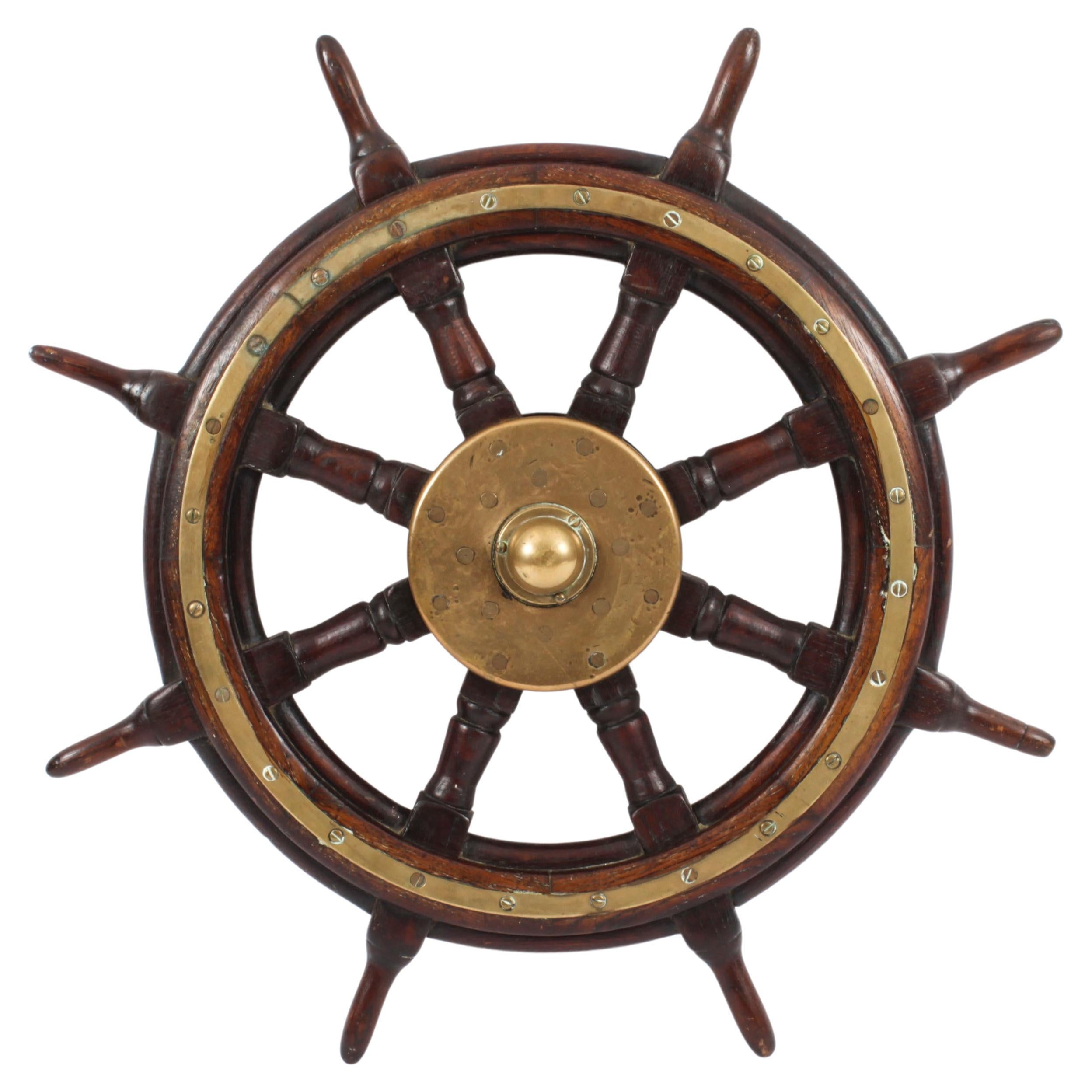 Antique Victorian Eight Spoke Mahogany and Brass Ships Wheel, 19th ...