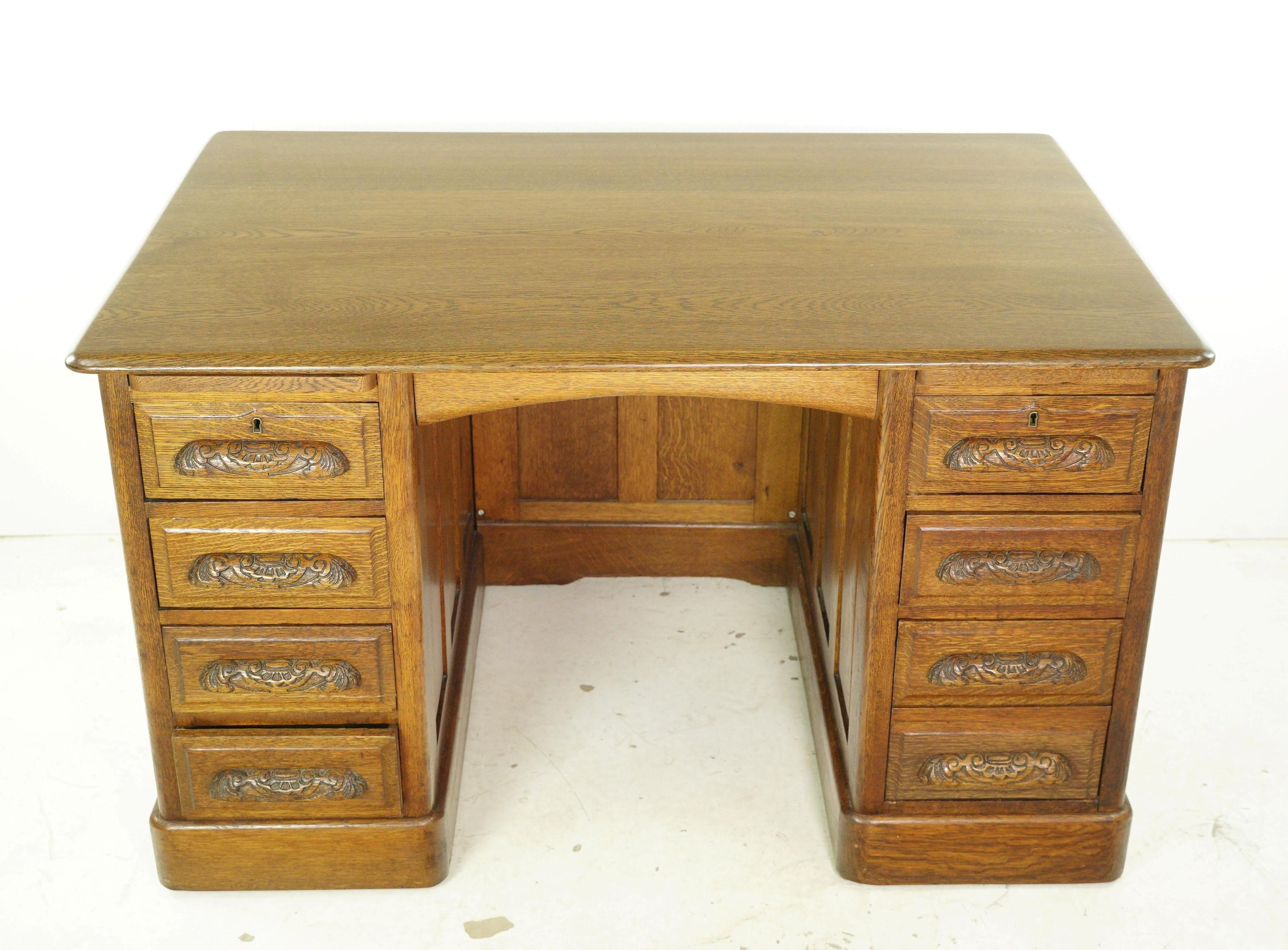 Antique 8 Drawer Oak Desk and Swivel Chair Office Set For Sale at 1stDibs